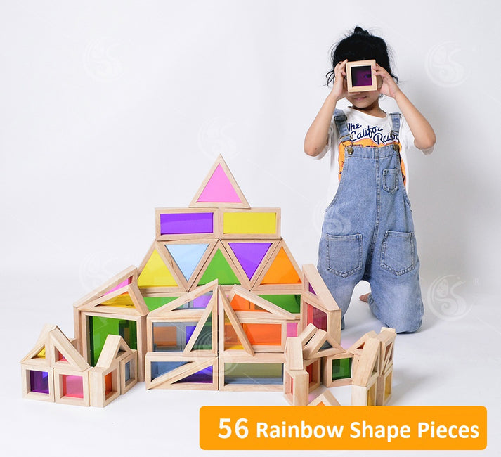 56pc Large Jumbo Premium Wooden Rainbow Building Blocks With Tray ...