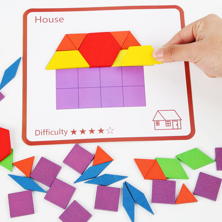155 pc Wooden Pattern Blocks Geometric Shapes Puzzle With Large Flash ...