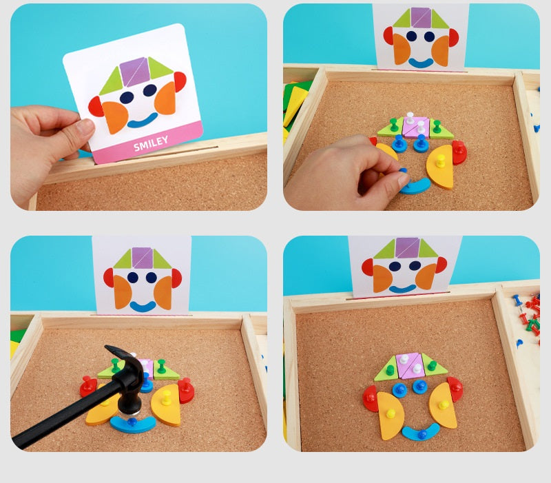 Tap a Shape Wooden Hammer Deluxe Nail Board Geometric Shapes Game Toy ...