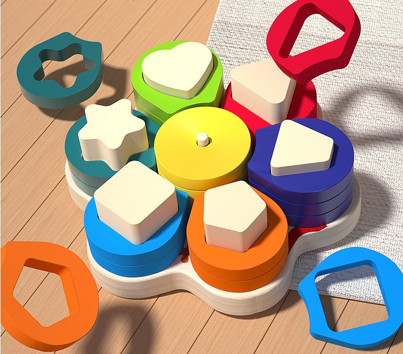 Wooden Toddler Flower Colour & Shape Sorting Board Stacking Toy – HAPPY ...