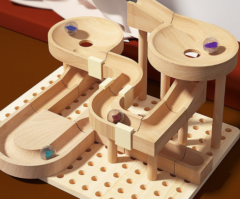 Solid Wooden Marble Run Blocks Ball Track Toy STEM Set – HAPPY GUMNUT