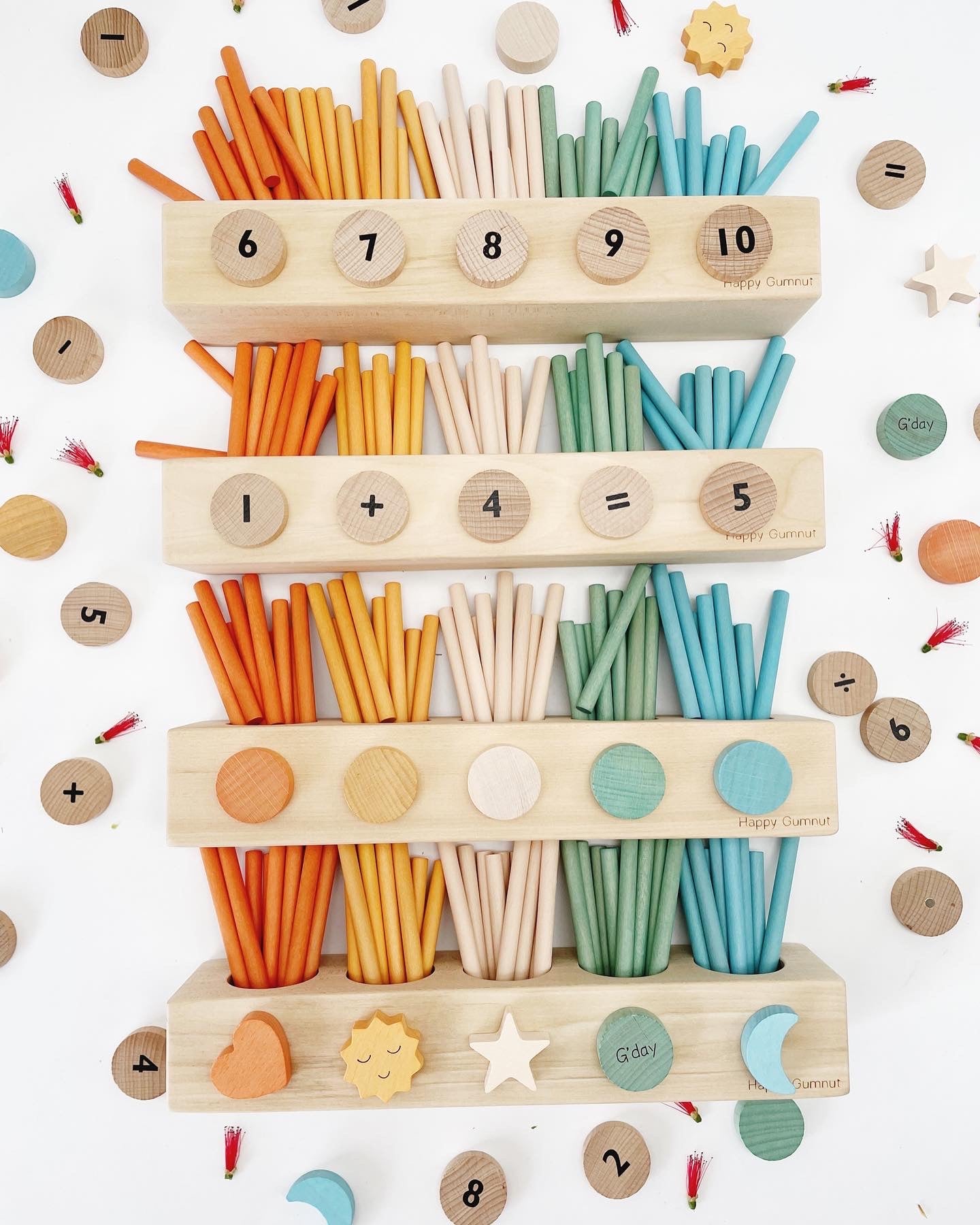 Happy Gumnut Montessori Counting Stick Number Rods with Magnetic Tray ...